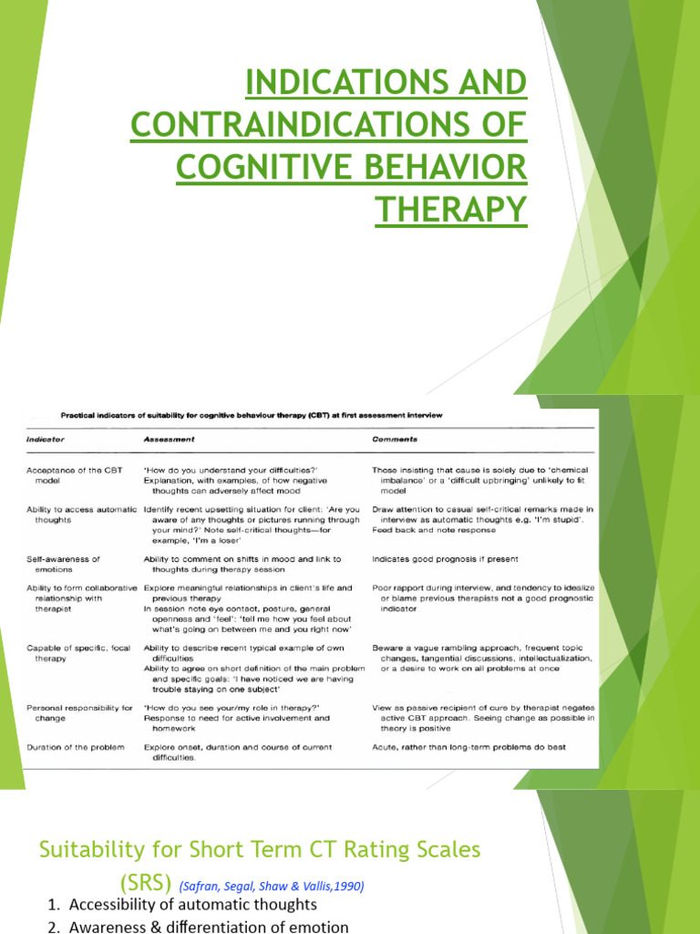 CBT Indications and Contraindications | PDF | Cognitive Behavioral ...
