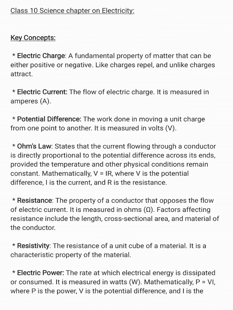 Electricity Class 10 Notes | PDF