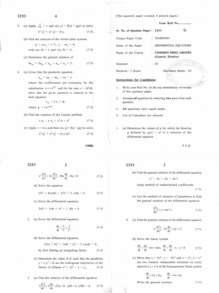 Differential, 2024 PYQP | PDF | Equations | Mathematical Analysis