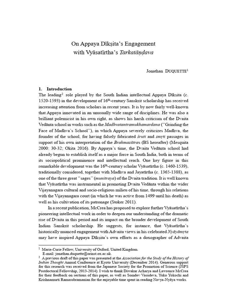 On Appaya Dikitas Engagement With Vyasa | PDF | Advaita Vedanta | Vedas