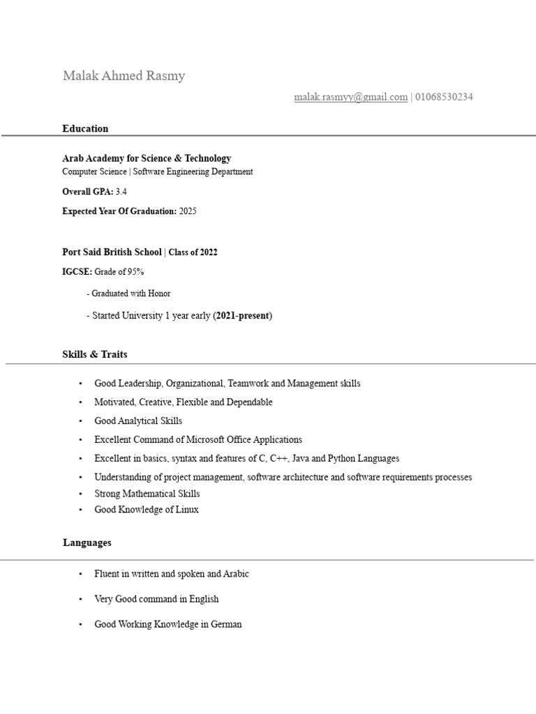 OLD Malak Rasmy - CV | PDF