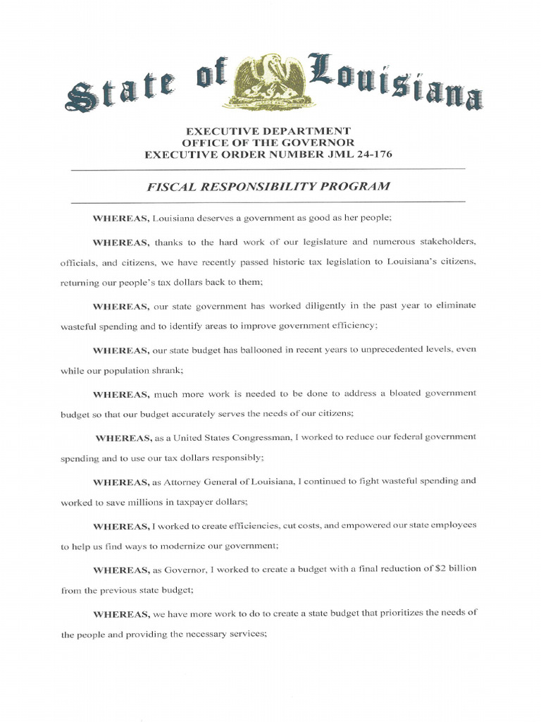 Gov. Landry Fiscal Responsibility Program Executive Order | PDF
