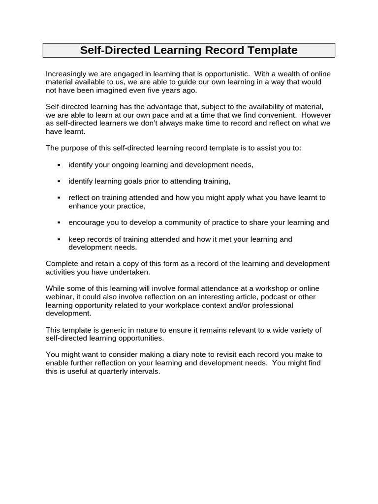 Self Directed Learning Record Template | PDF