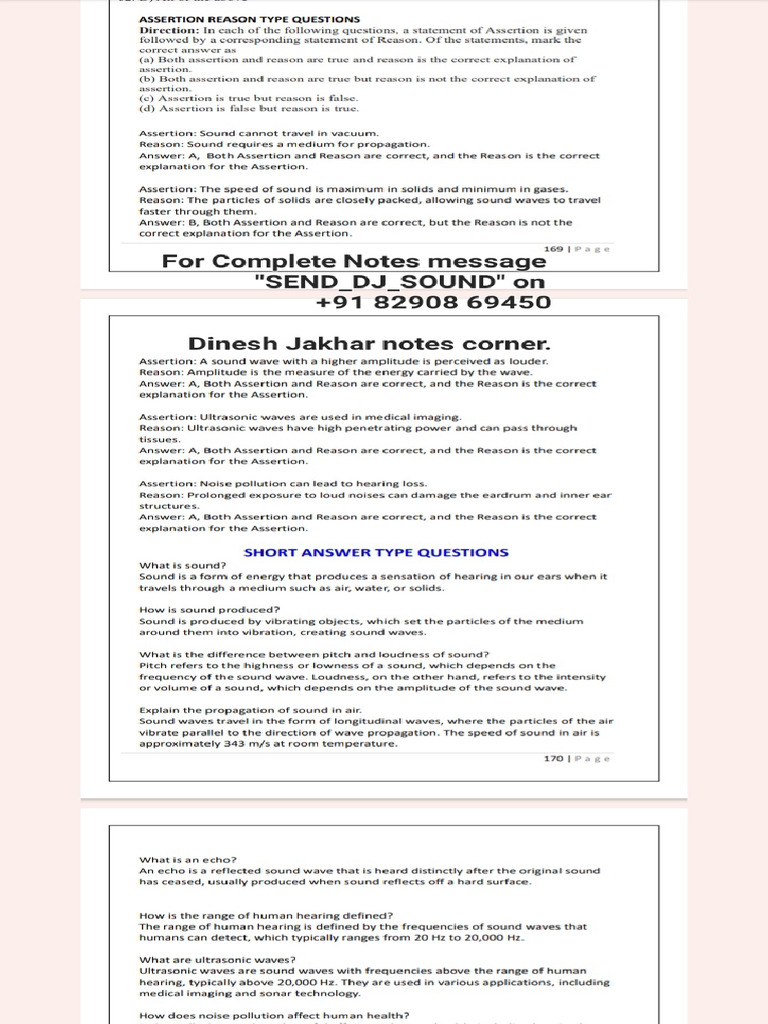 Sound Chapter Important Questions and Answer 9th and 11th | PDF