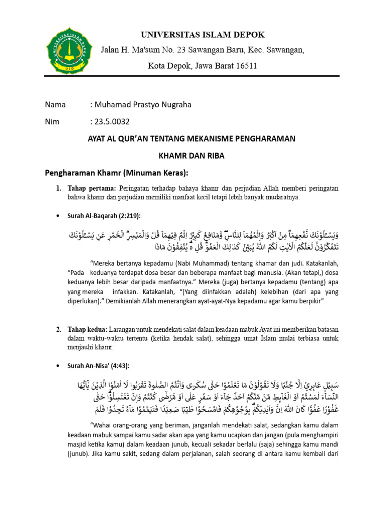 Ayat Al Quran Tetang Mekanisme Pengharaman Khamr Dan Riba | PDF