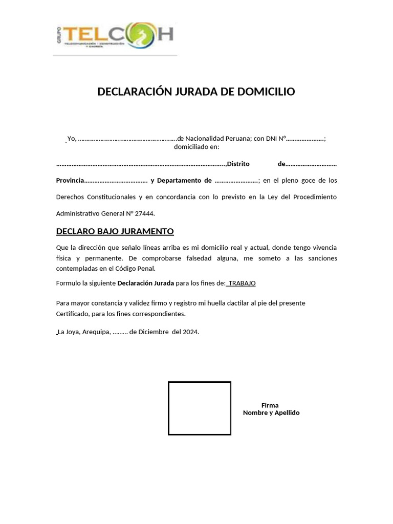 DECLARACION JURADA DOMICILIO | PDF