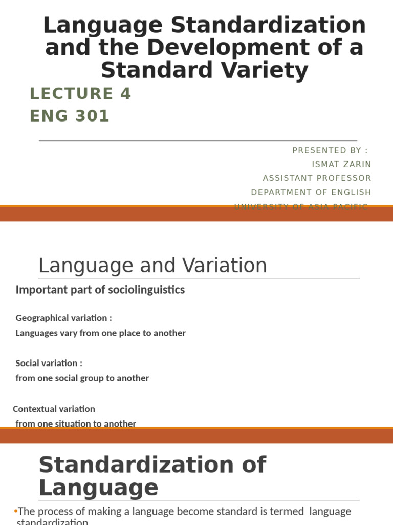 Lecture 4 - IZ - Language Standardization | PDF | Dialect | Human Communication
