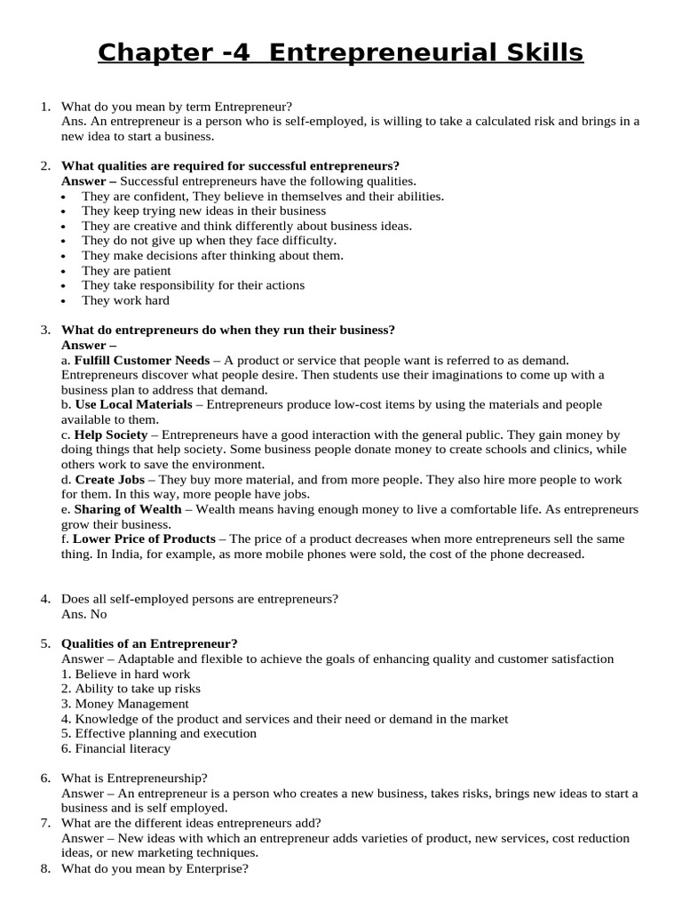 Entrepreneurial Skills and Qualities | PDF | Entrepreneurship | Economies