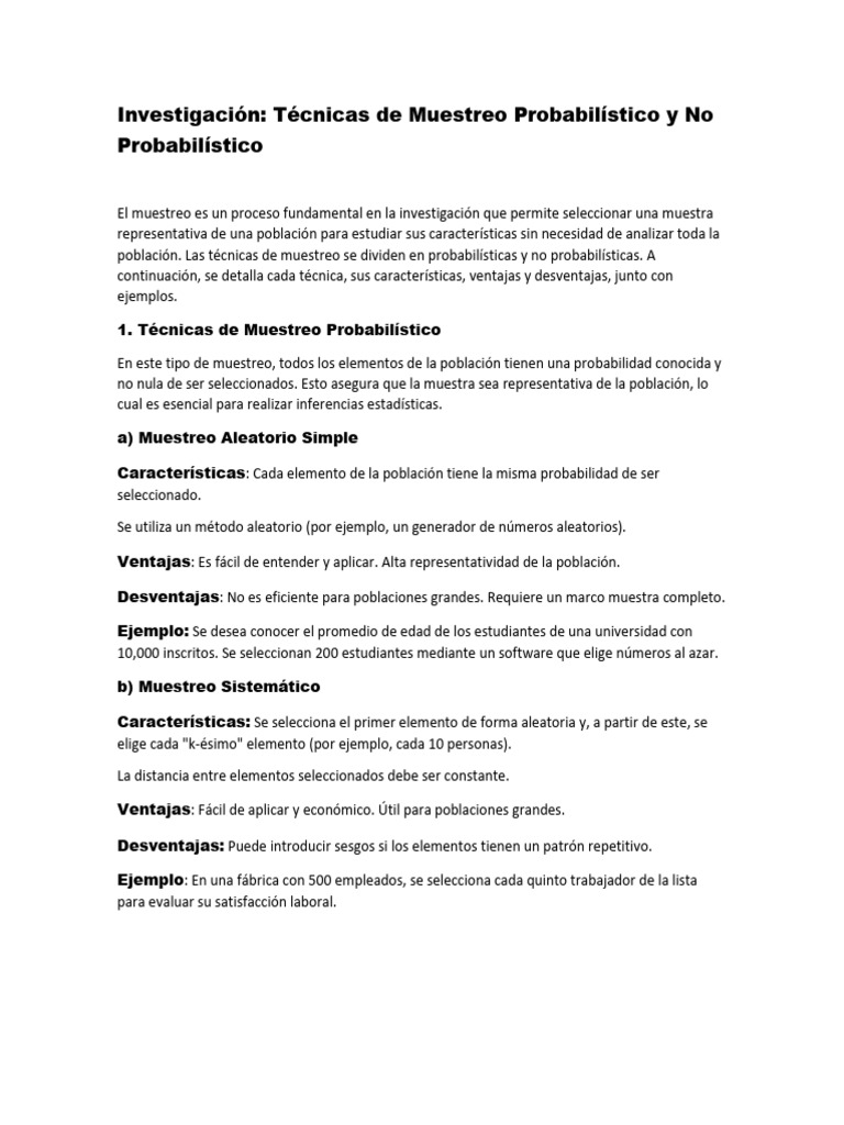 Técnicas de Muestreo Probabilístico y No Probabilístico | PDF ...