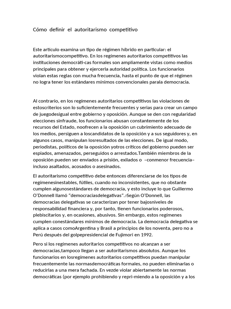 Cómo Definir El Autoritarismo Competitivo | PDF | Democracia ...