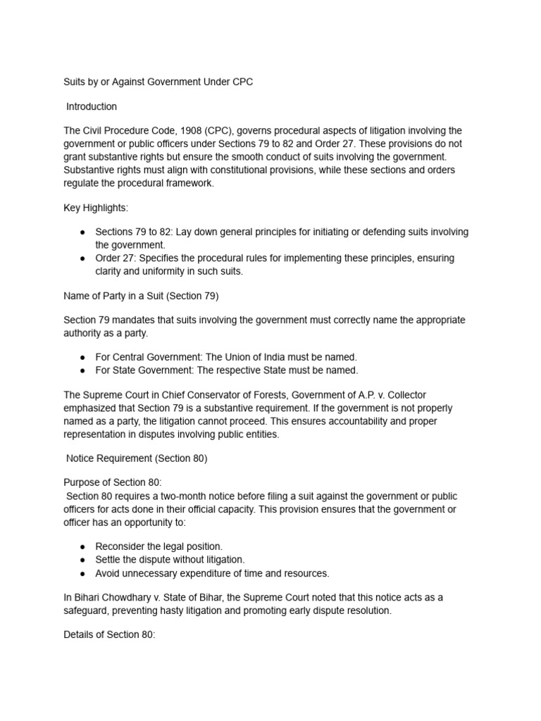 CPC Unit - 3 Suits by or Against Govt | PDF | Lawsuit | Cause Of Action