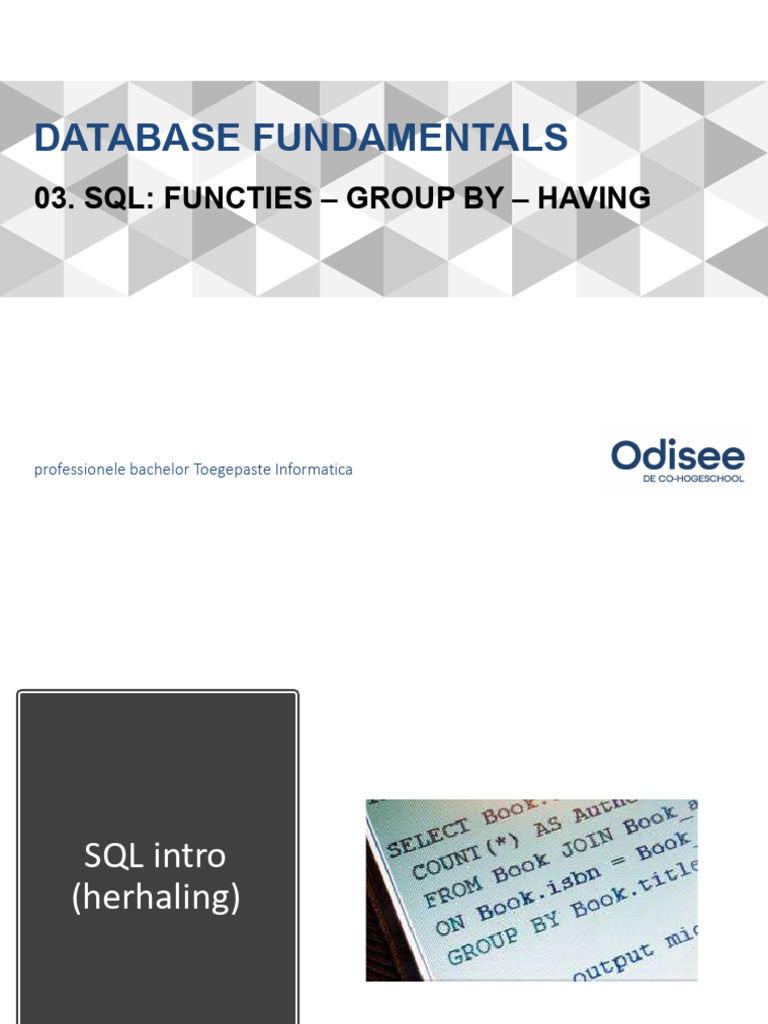 03 SQL - Functies - Group by - Having | PDF