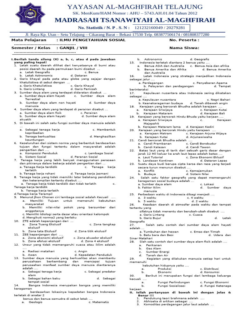 Soal Pas Ips Kelas 8 Semester Ganjil TP 2024-2025 | PDF