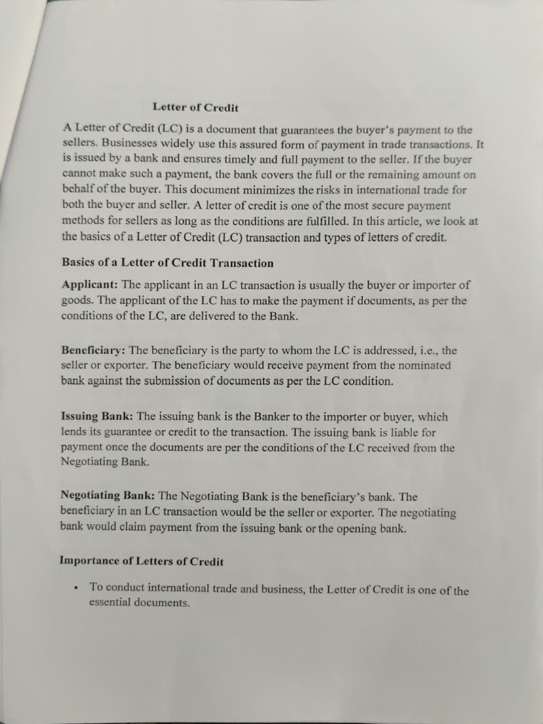 letter of credit | PDF | Letter Of Credit | Money