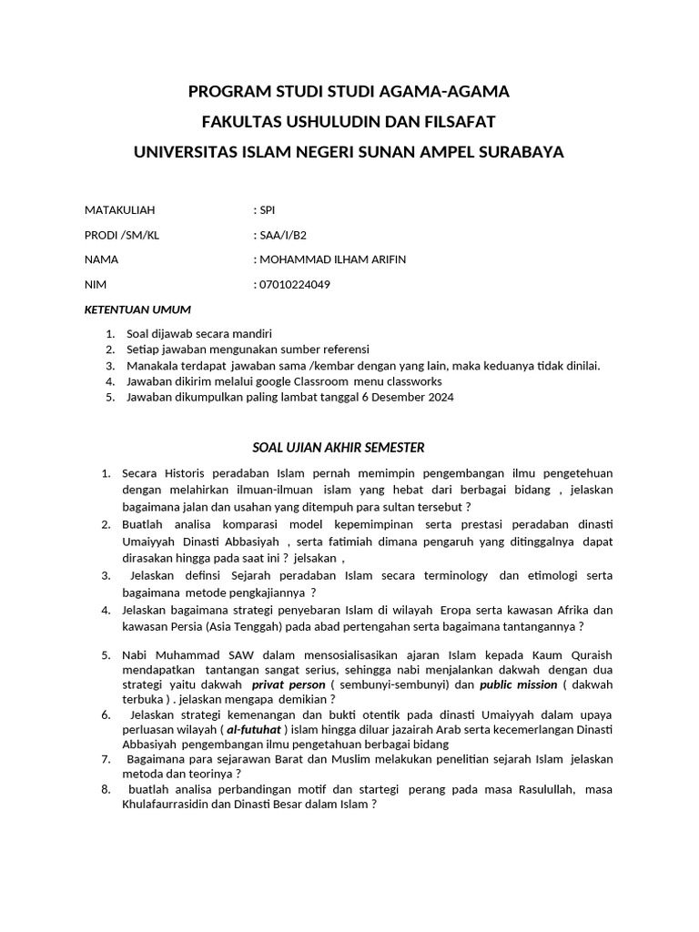 Uas Spi Mohammad Ilham Arifin | PDF