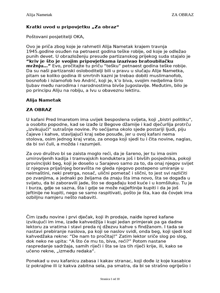Alija Nametak Za Obraz | PDF
