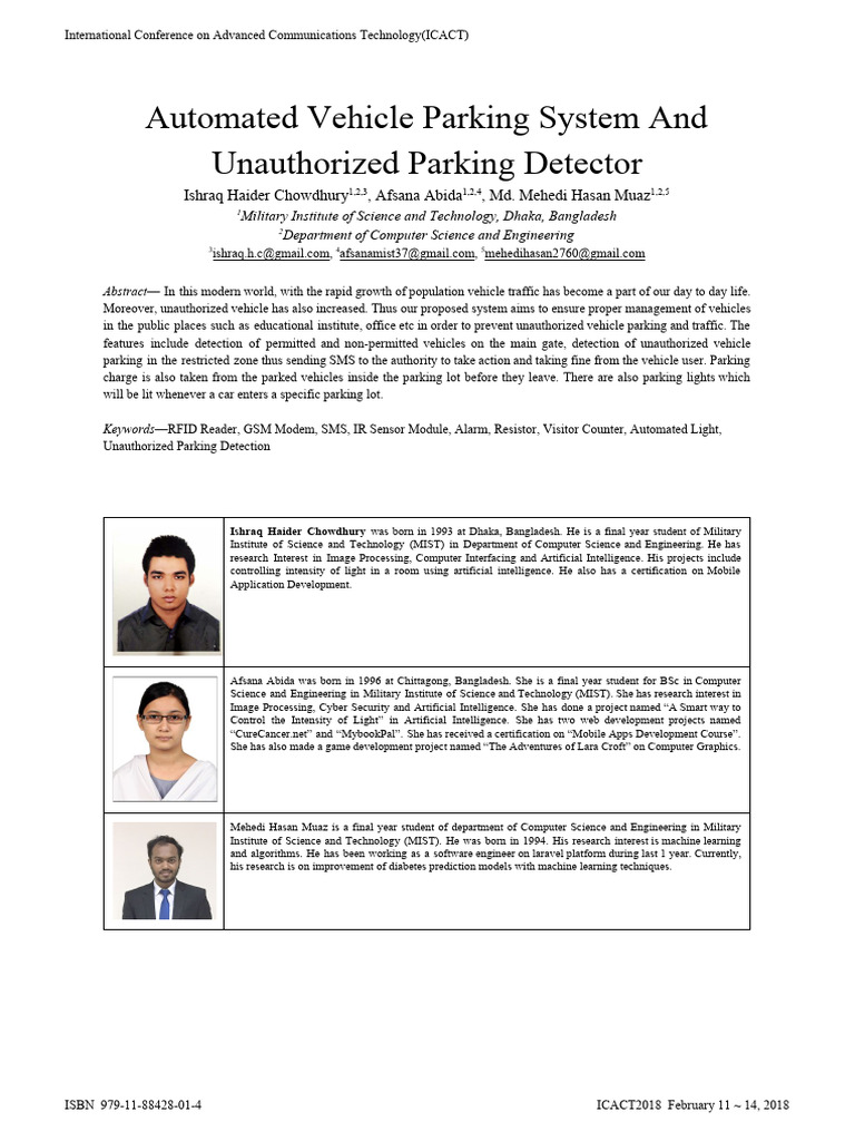 Automated Vehicle Parking System and Unauthorized Parking Detector ...