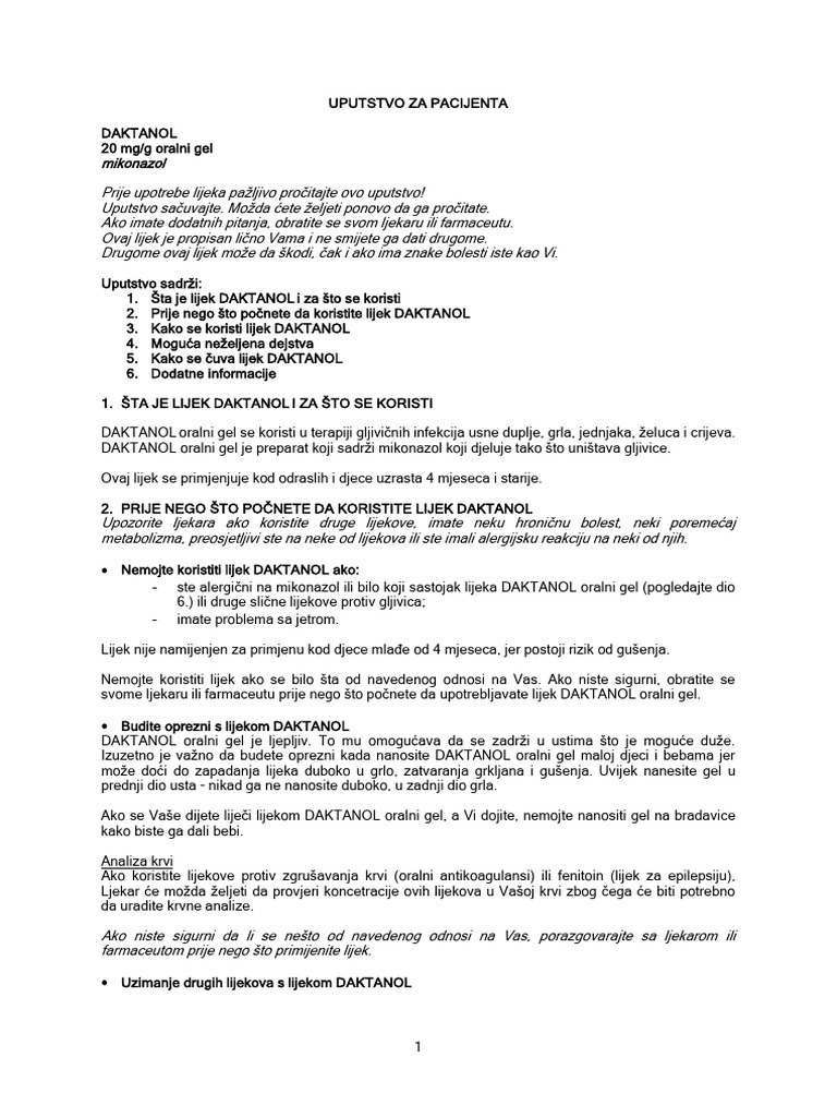 Daktanol Oralni Gel - PIL - PN 4019 05 | PDF