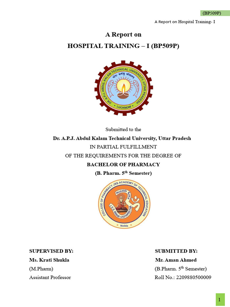 Hospital Training Report - B. Pharm. 5th Sem | PDF | Medical ...