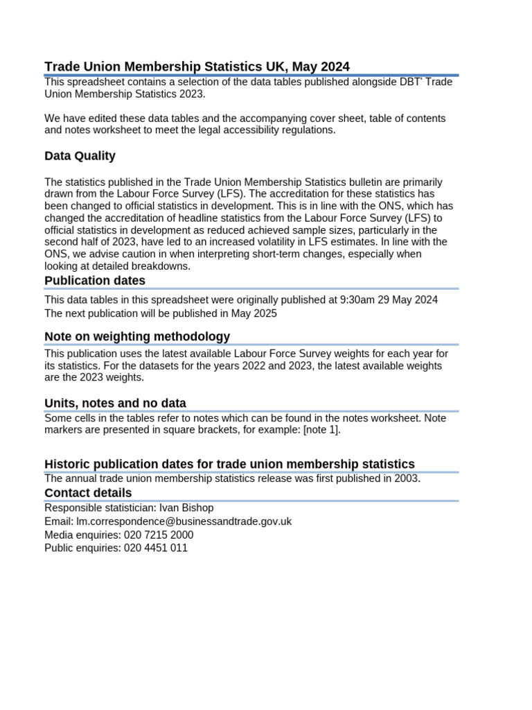 Trade Union Membership Statistics Tables 2023 | PDF | Trade Union ...