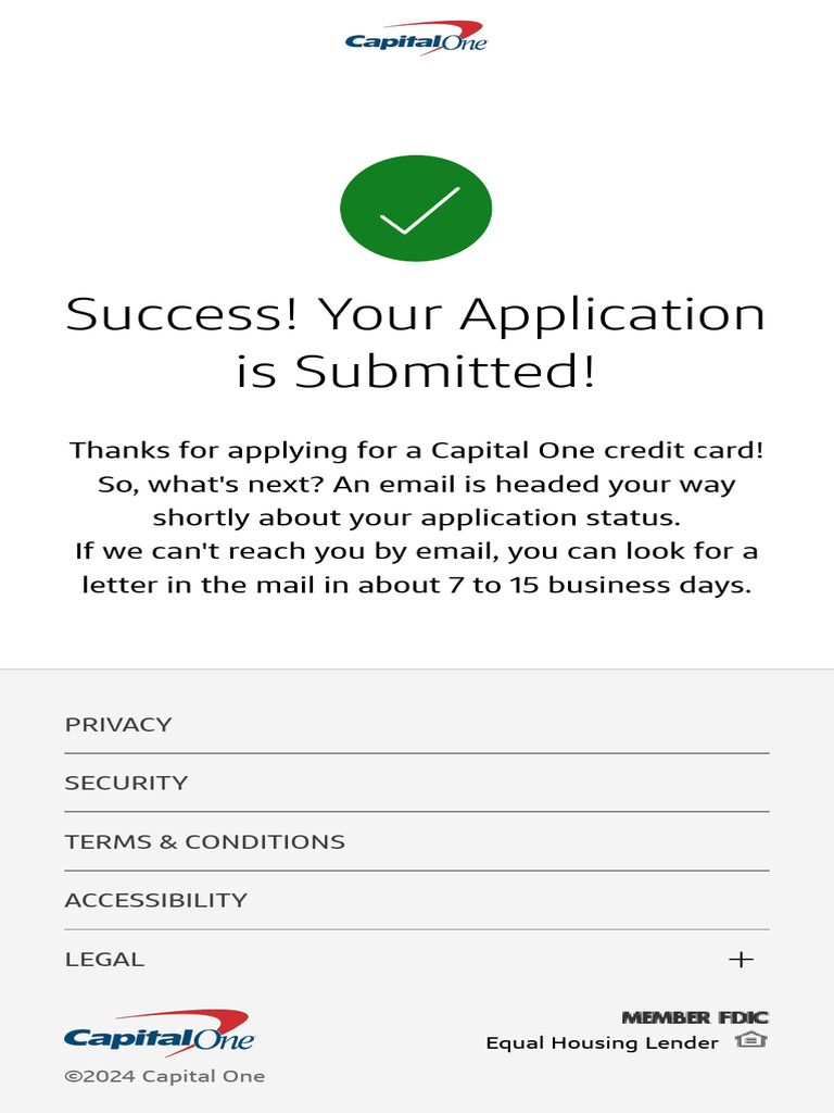 Capital One Credit Card Application Submitted | PDF