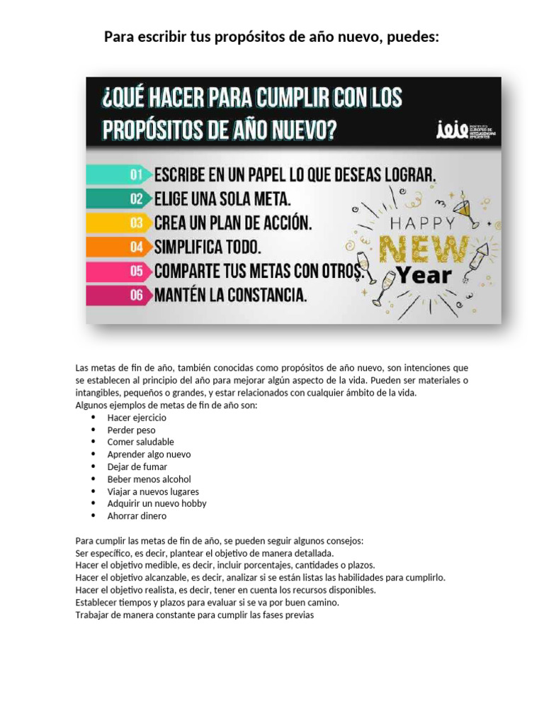 Metas y propósitos para 2024 | PDF