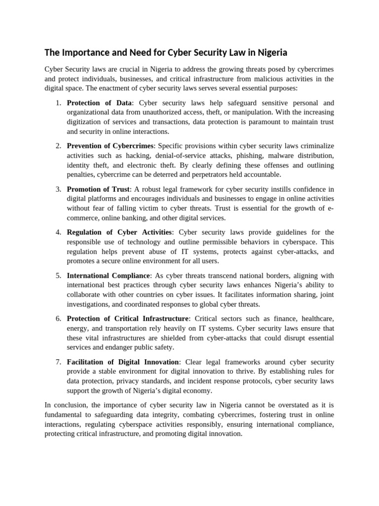 The Importance and Need for Cyber Security Law in Nigeria [Lect.9] | PDF | Computer Security ...