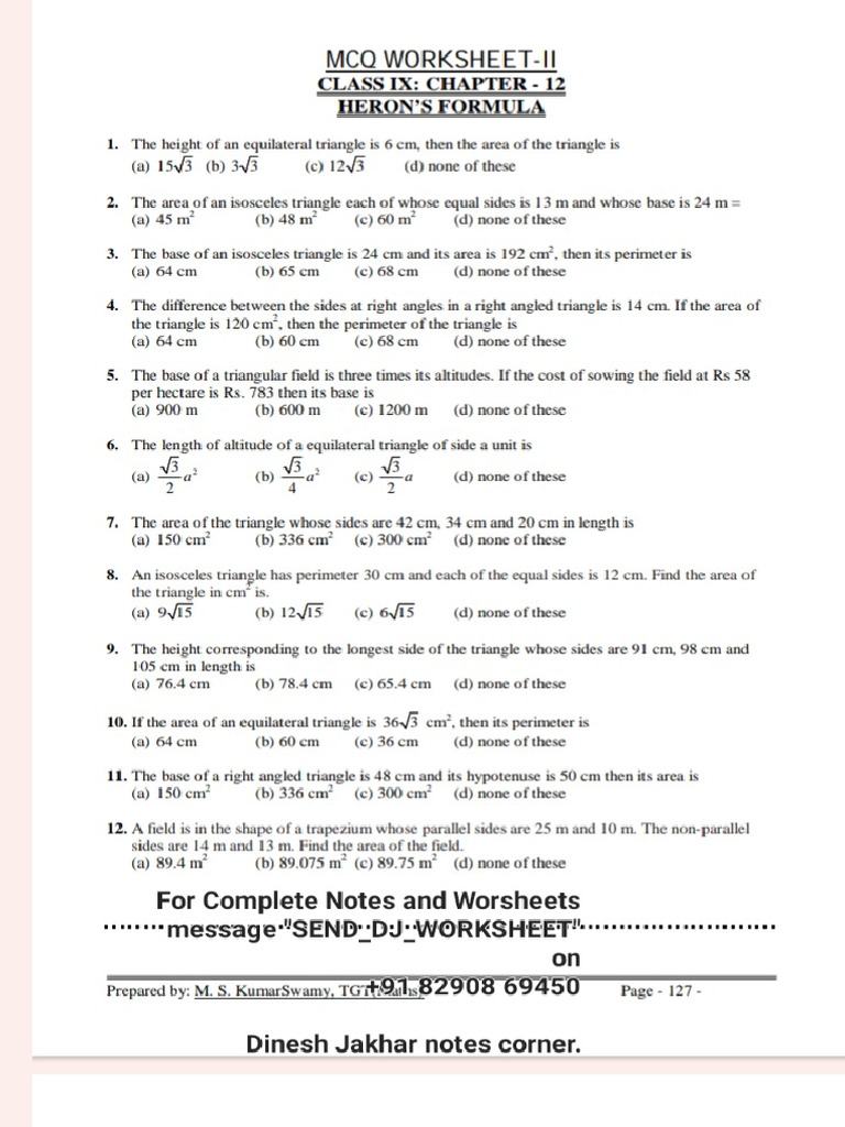 Heron's Formula Worsheet | PDF