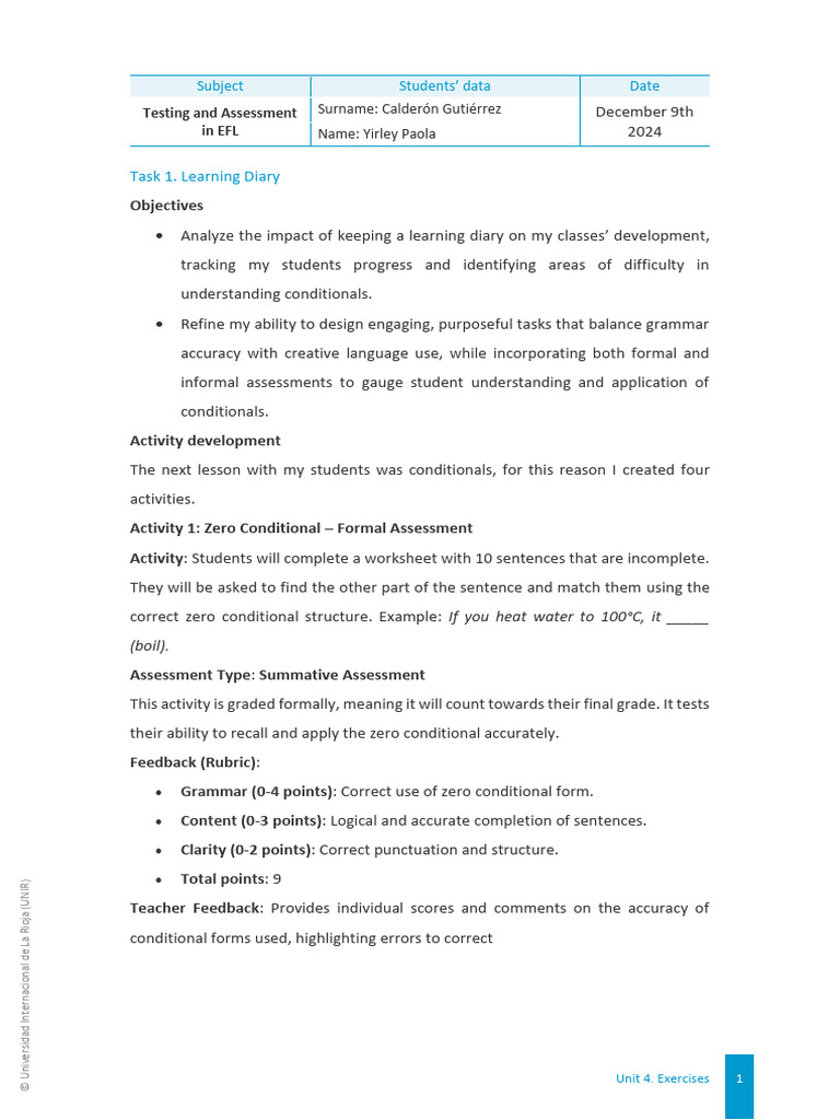 Learning Diary | PDF | Educational Assessment | Cognition