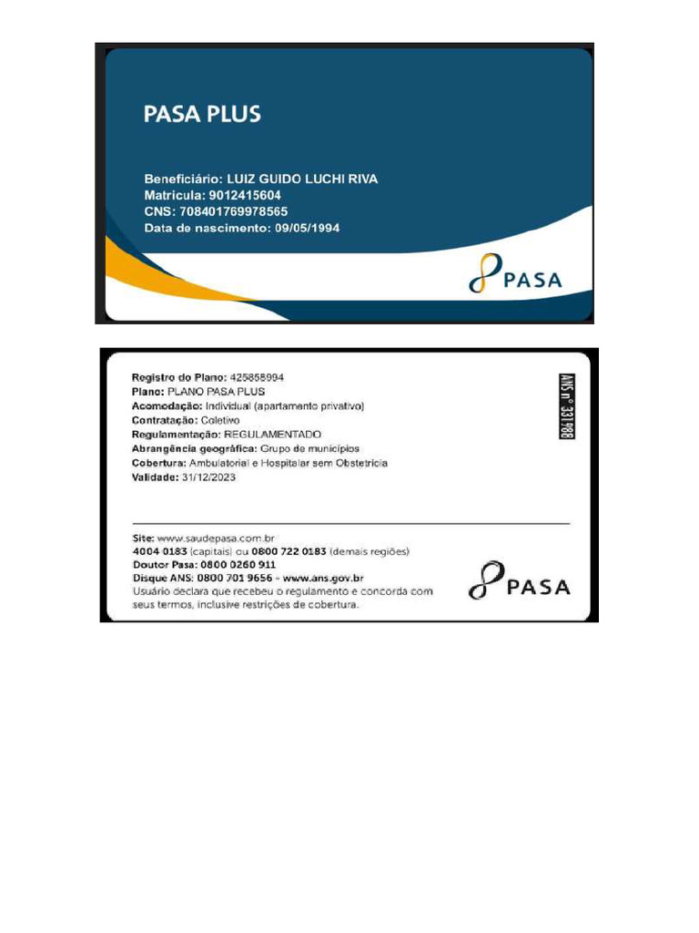 CARTEIRINHA PLANO DE SAÚDE_LUIZ GUIDO LUCHI RIVA | PDF
