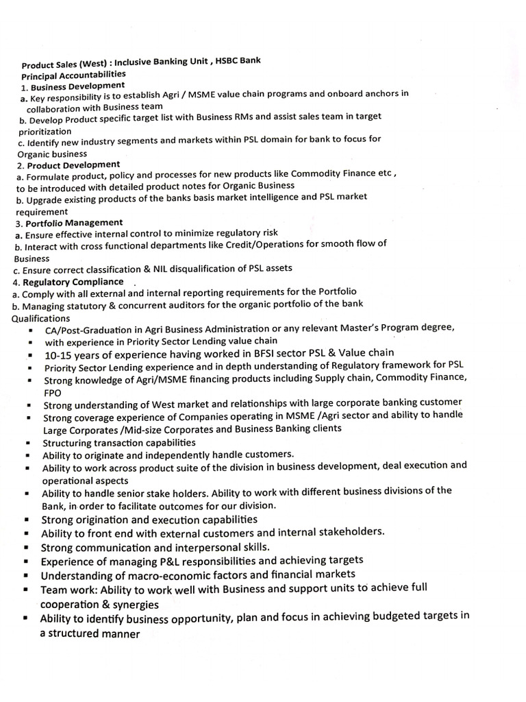 Job Profile IBU HSBC Bank | PDF