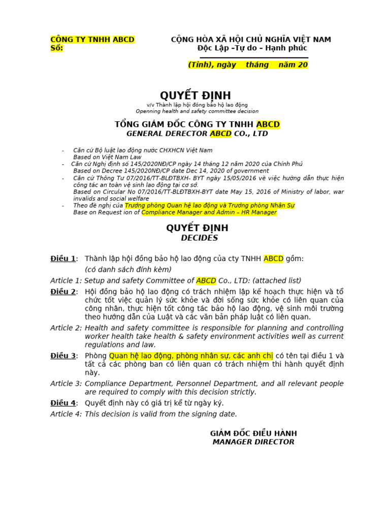 1. Quyet dinh thanh lap hoi dong BHLD | PDF