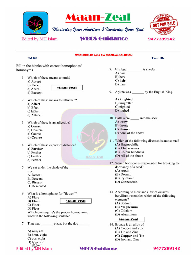WBCS PRELIM 2024 CW MOCK-06 SOLUTION-Maan-zeaL | PDF