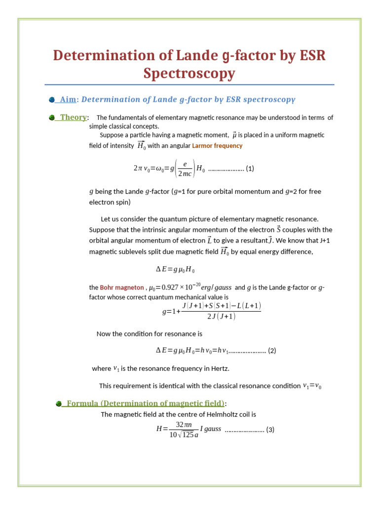 Determination of Lande G | PDF | Physical Phenomena | Physical Quantities