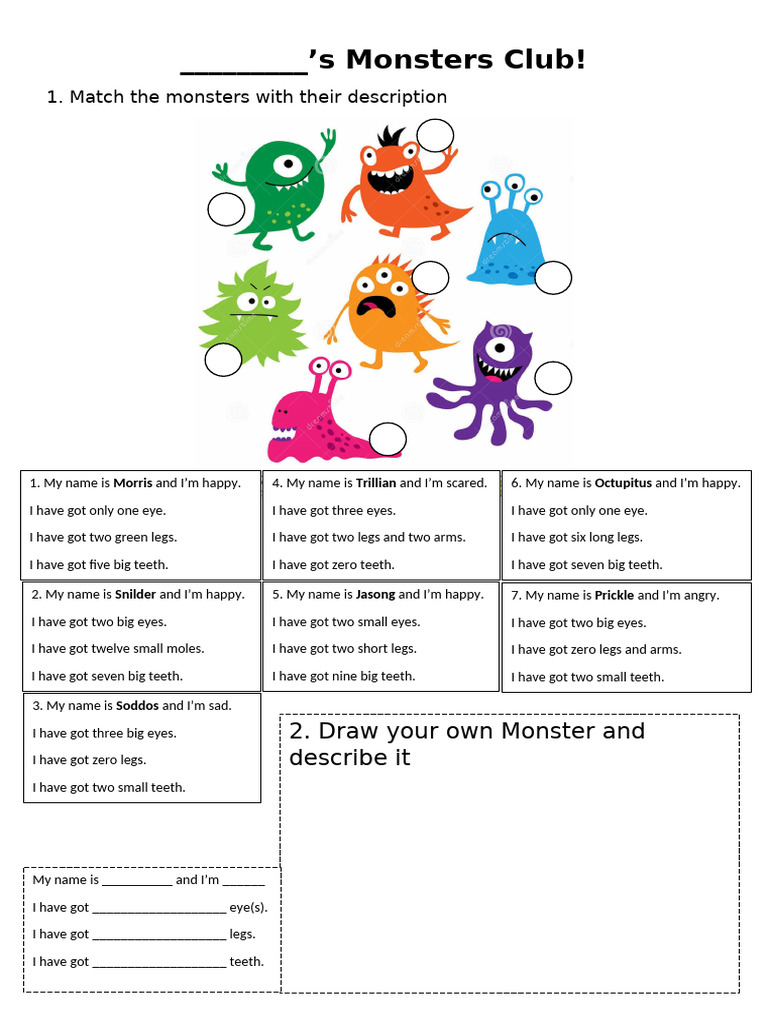 Monster Descriptions and Drawing Activity | PDF