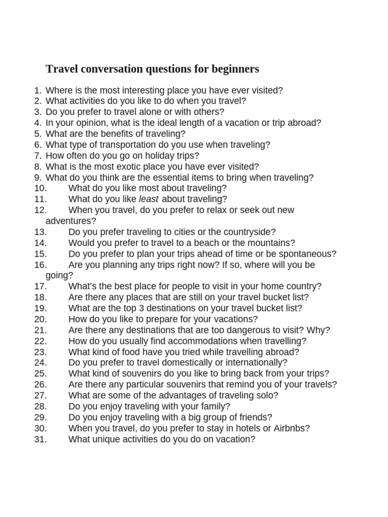 Travel Conversation Questions For Beginners | PDF