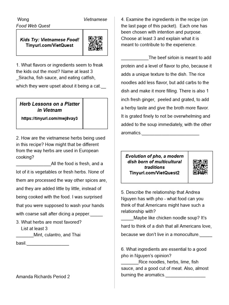 Vietnamese Food Web Quest Foods 2 | PDF | Vietnamese Cuisine | Stock (Food)