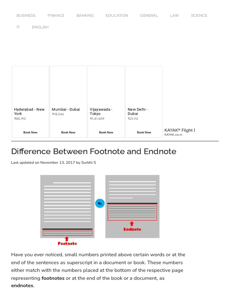 Difference Between Footnote and Endnote With Comparison Chart Key ...