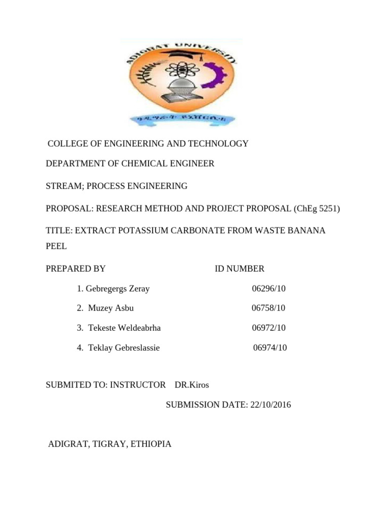 Project Proposal | PDF | Potassium | Chemistry