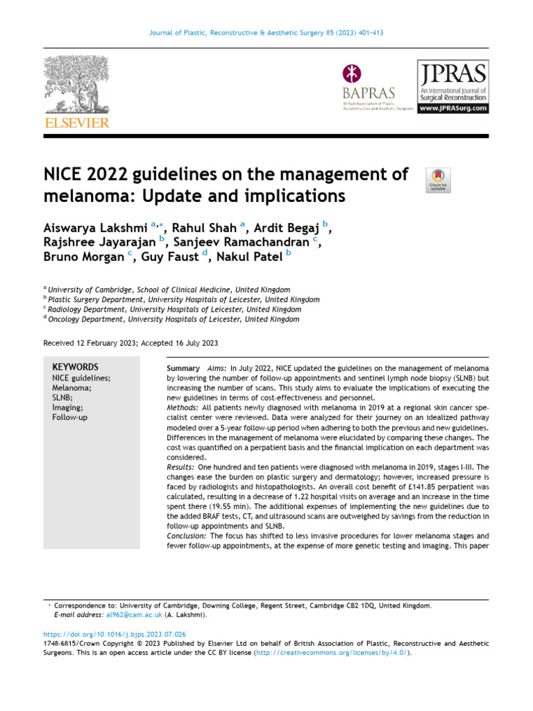 NICE 2022 Guidelines On The Management of Melanoma | PDF | Melanoma ...