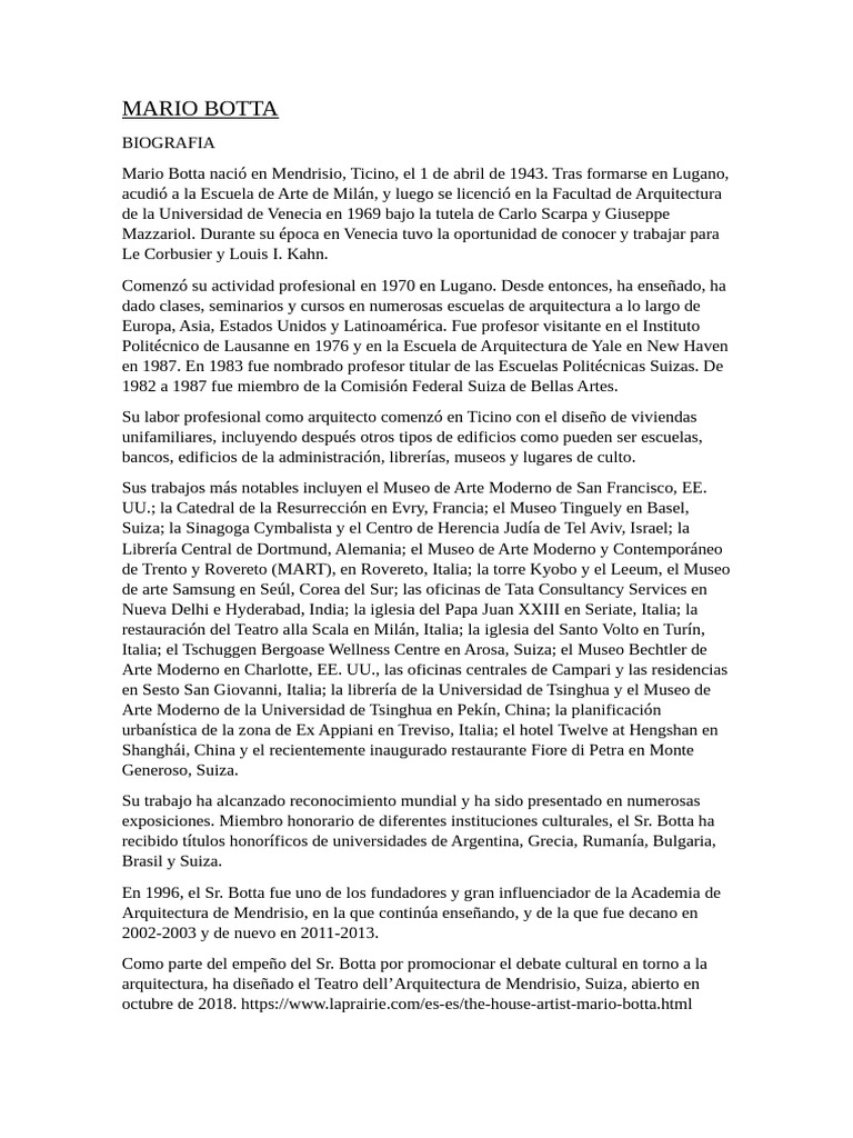 Mario Botta - Iar | PDF | Arquitecto | Entorno natural