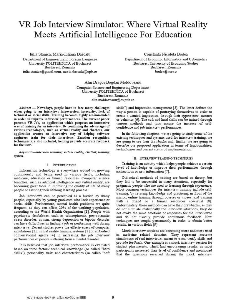 zinc.2018.8448645 | PDF | Virtual Reality | Job Interview