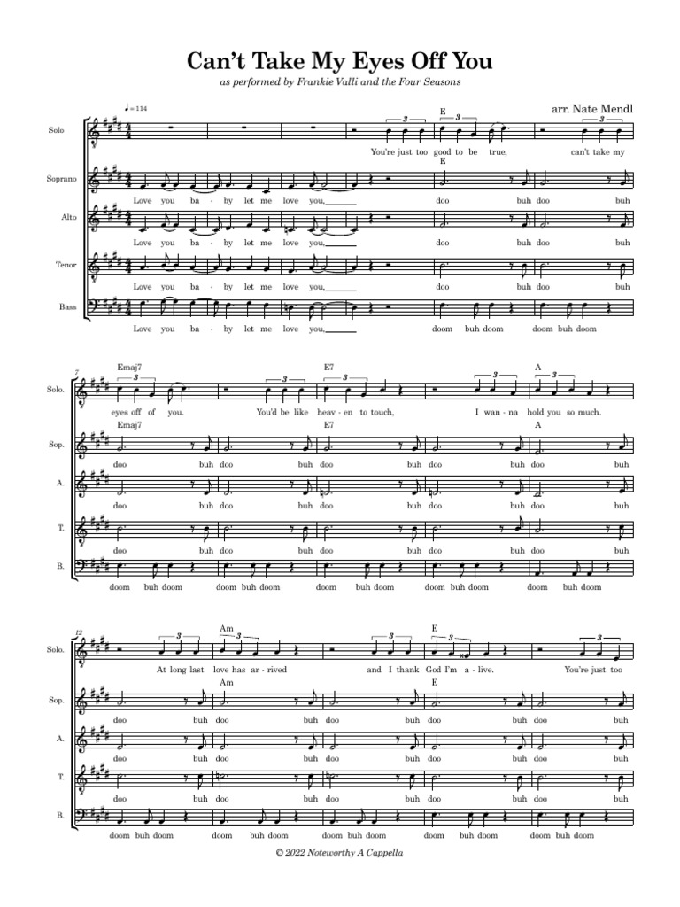 Can’t Take My Eyes Off You Lyrics | PDF | Singing | Vocal Music