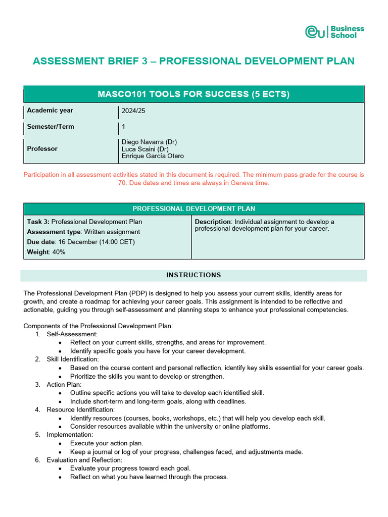 MASCO101_Professional Development Plan | PDF | Negotiation | Goal