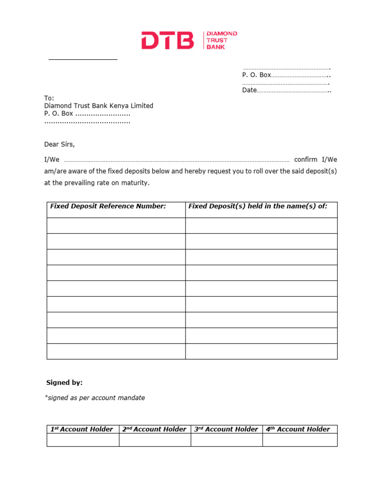 Fixed Deposit Rollover Request Form | PDF