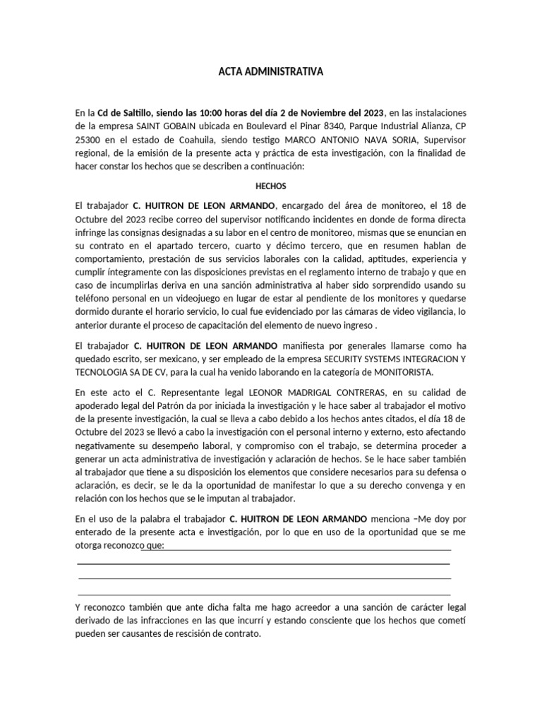 ACTA ADMINISTRATIVA | PDF