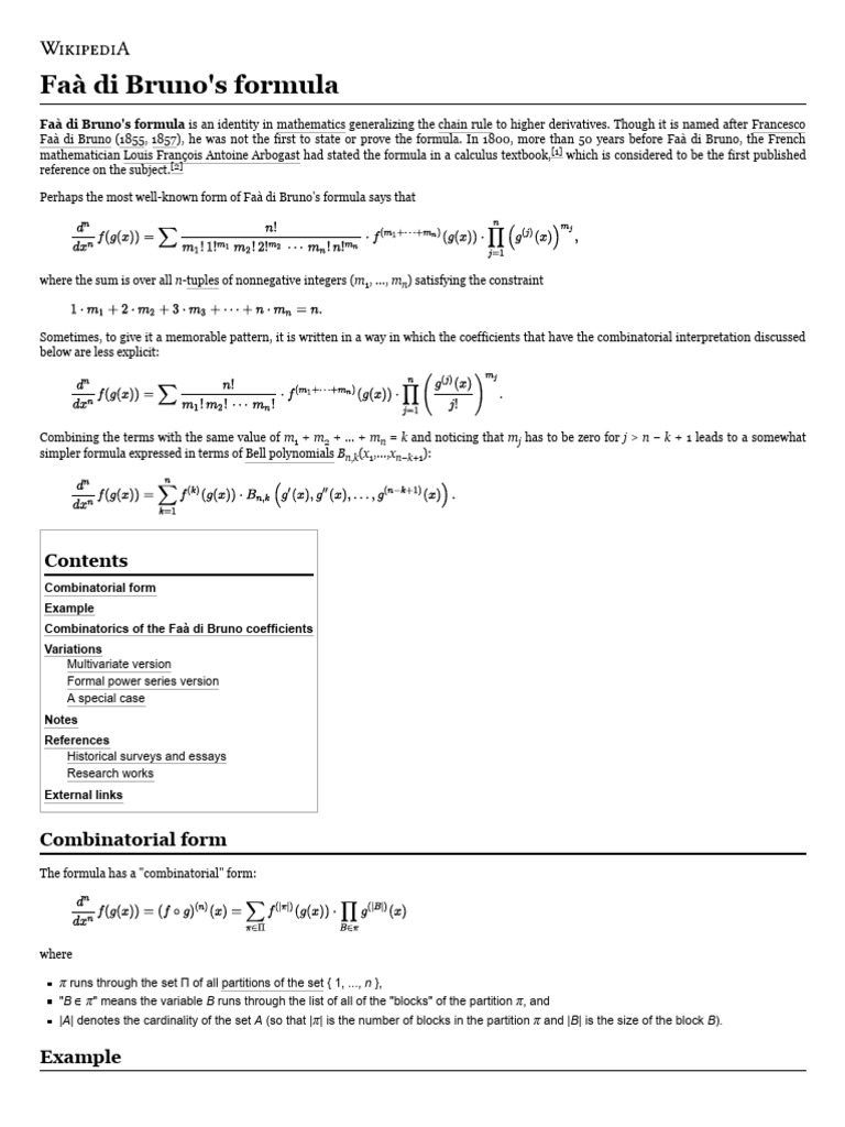 Faà di Bruno's Formula Explained | PDF | Mathematical Objects | Calculus