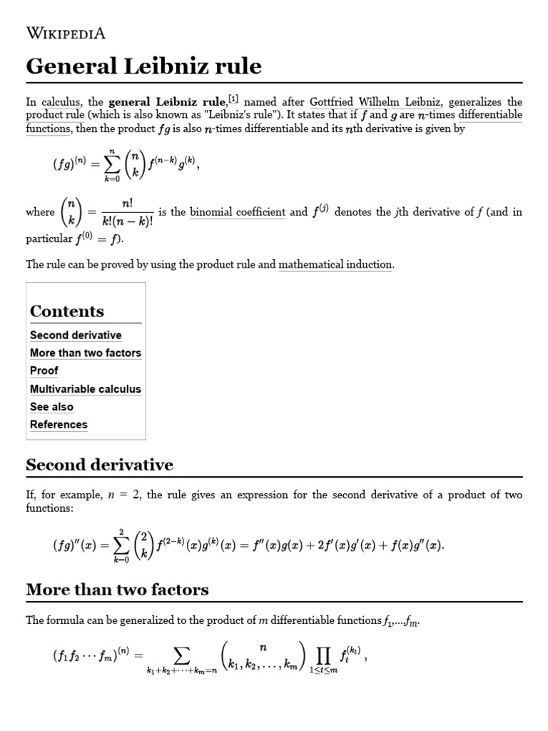General Leibniz rule - Wikipedia | PDF | Derivative | Function ...