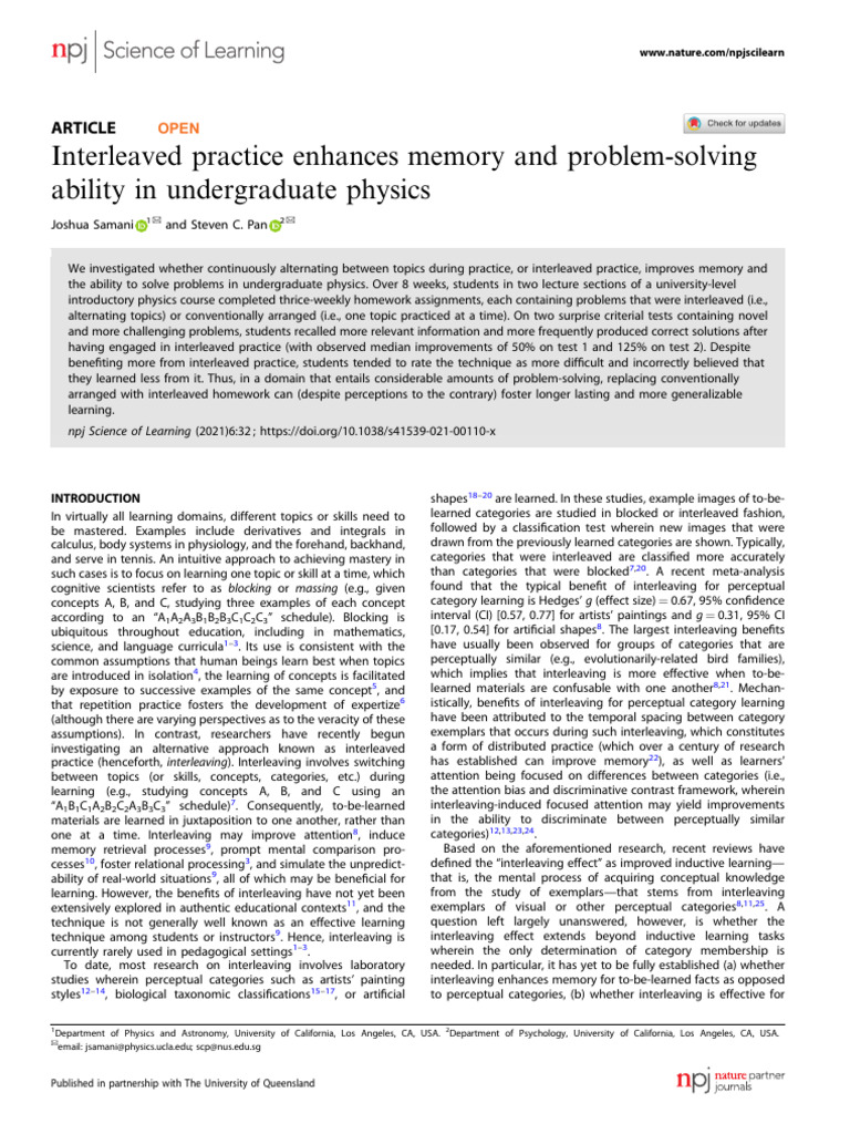 Interleaved Practice Enhances Memory and Problem-Solving Ability | PDF | Learning | Concept