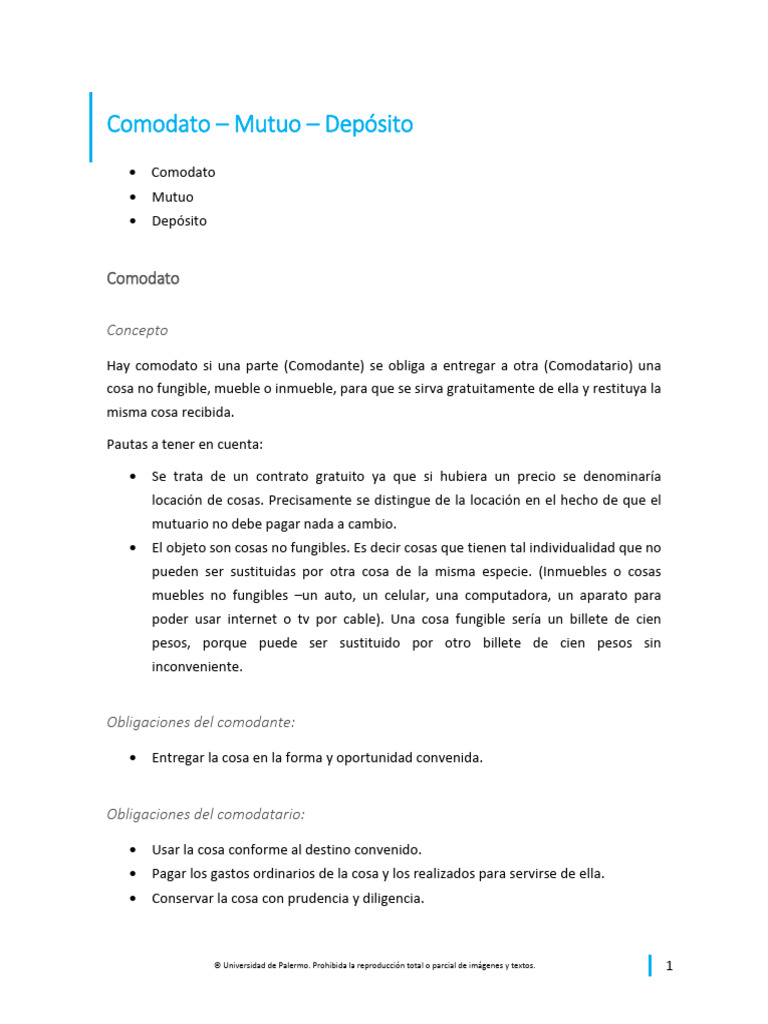 Comodato%20Mutuo%20Dep%C3%B3sito | PDF | Ley de obligaciones ...
